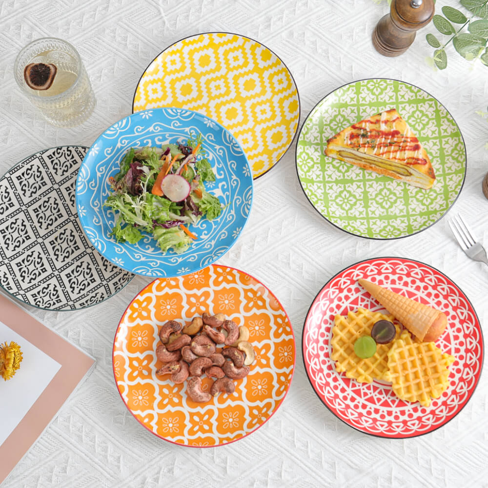 Colorful Porcelain Plate Set 8 Inch - Salad Dessert Appetizer Plates ...