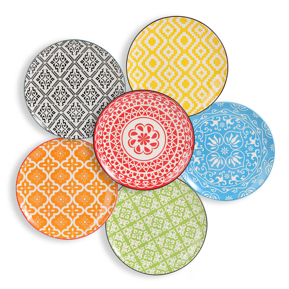 Colorful Porcelain Plate Set 8 Inch - Salad Dessert Appetizer Plates ...