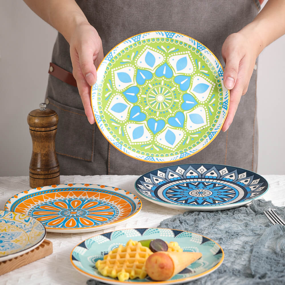 Colorful Porcelain Plate Set 8 Inch - Salad Dessert Appetizer Plates ...